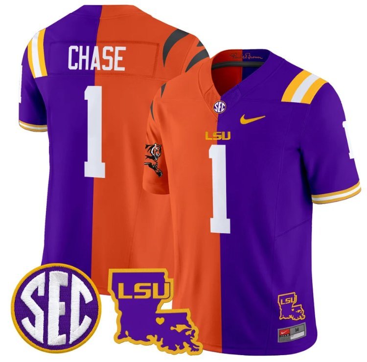 Ja'Marr Chase #1 LSU Tiger Split Game College All Stitched