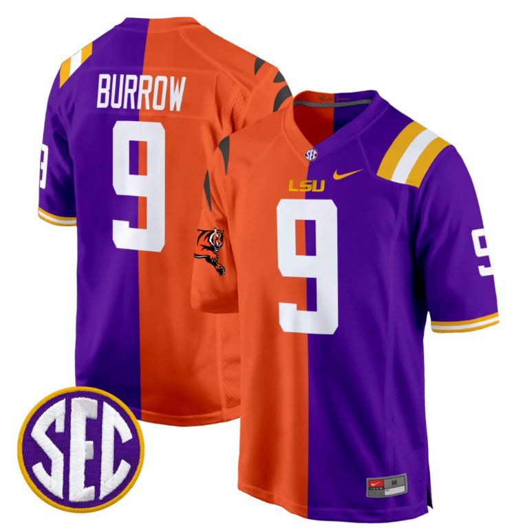 Joe Burrow #9 LSU Tiger Split Game College All Stitched