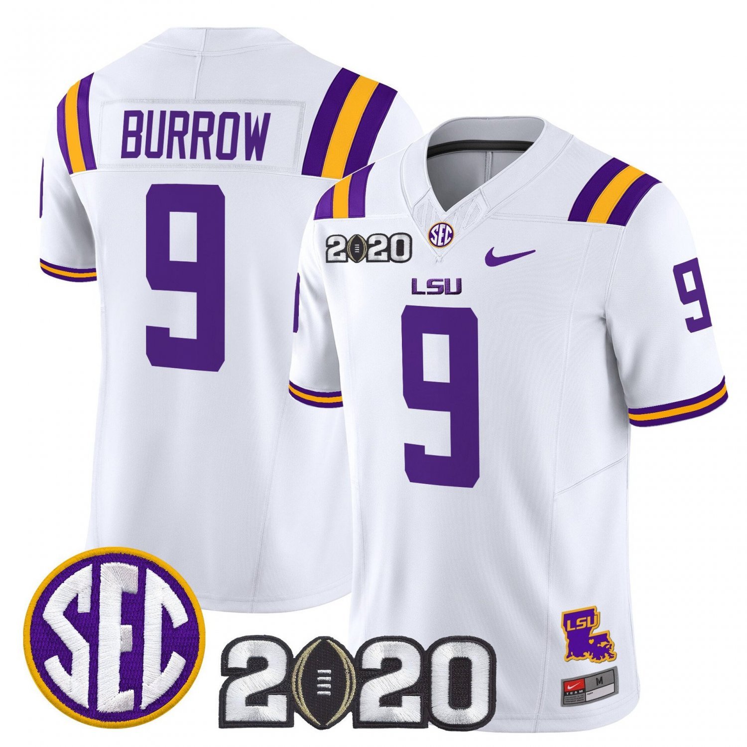 Joe Burrow #9 LSU Tigers 2020 National Champions Stitched White