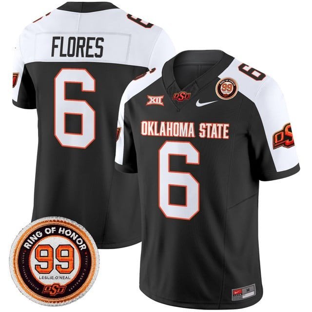 2026 Zane Flores #6 Oklahoma State Cowboys Leslie O'neal Patch Stitched ...