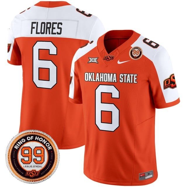 2026 Zane Flores #6 Oklahoma State Cowboys Leslie O'neal Patch Stitched ...