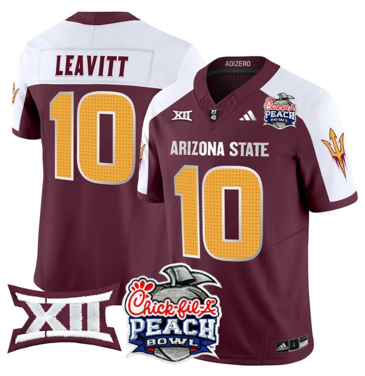 Sam Leavitt #10 Arizona State Sun Devils 2025 Peach Bowl Maroon Alternate