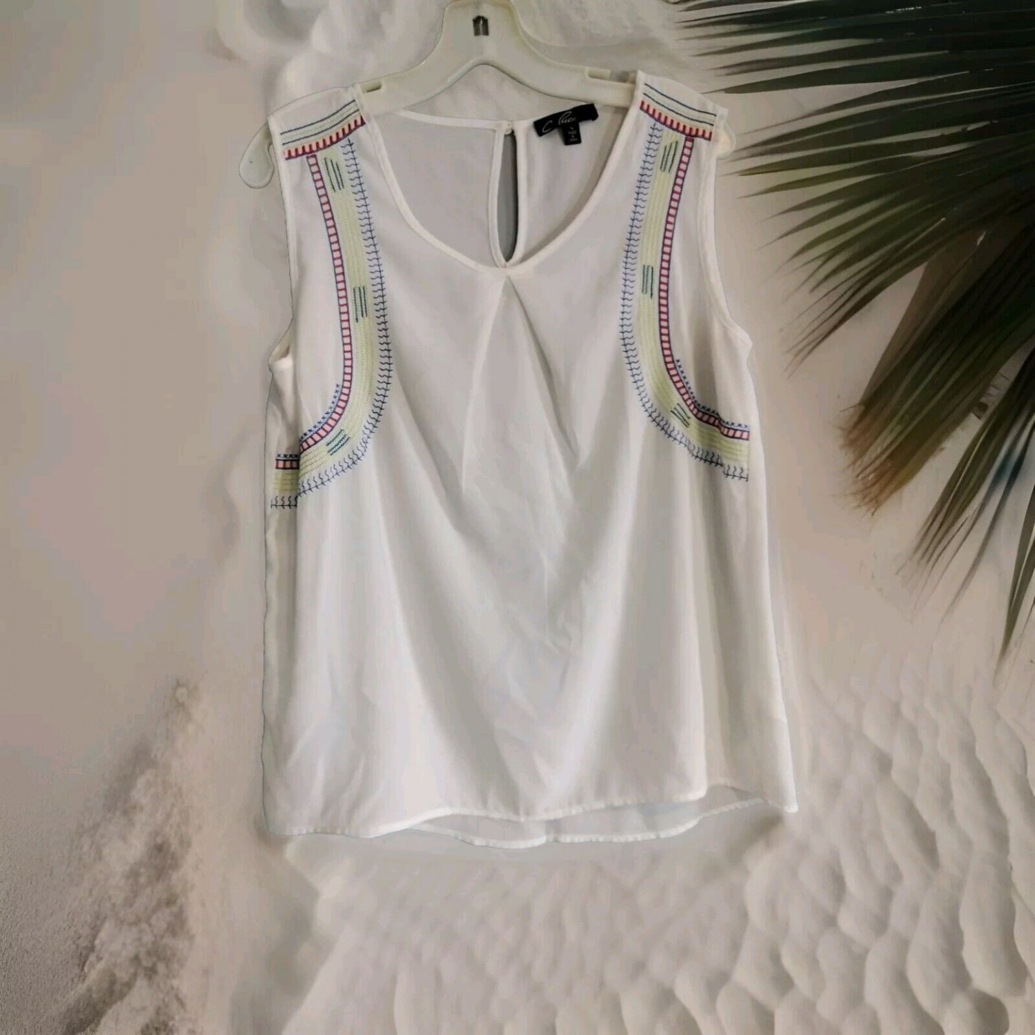 C. Luce Womens Off White Cream Sleeveless Top Size L