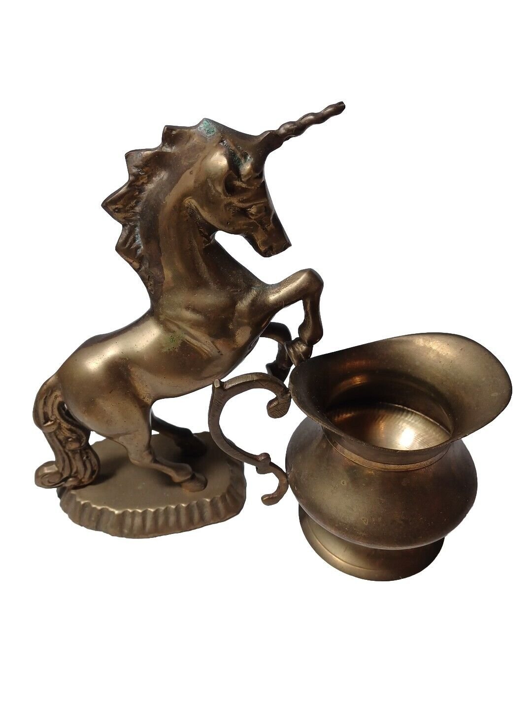 Vintage Solid Bronze Unicorn Statue - Gold Tone - w/ Base Pitcher ...