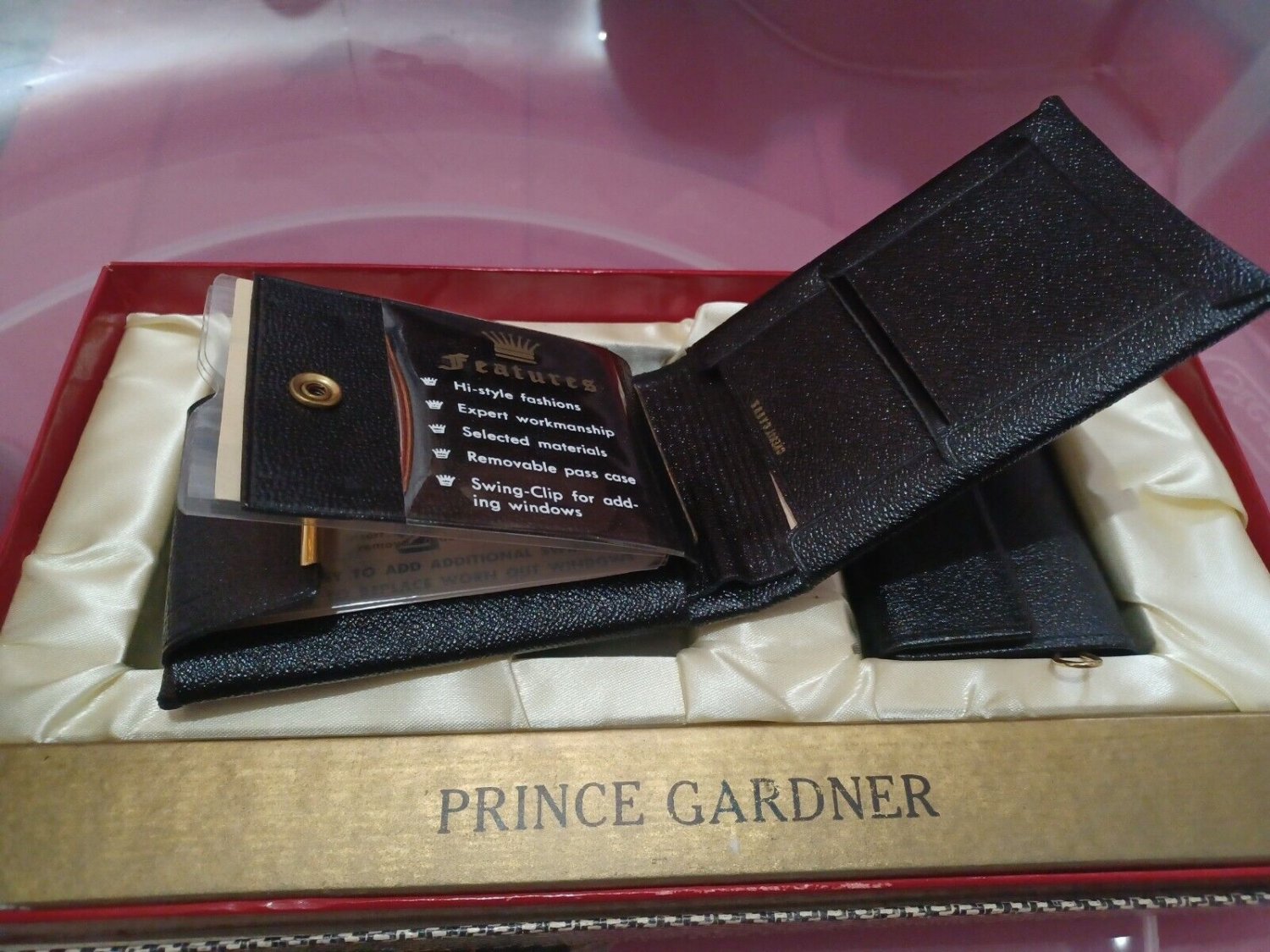 Vtg Prince Gardner Mens Black Zipper Wallet keychain