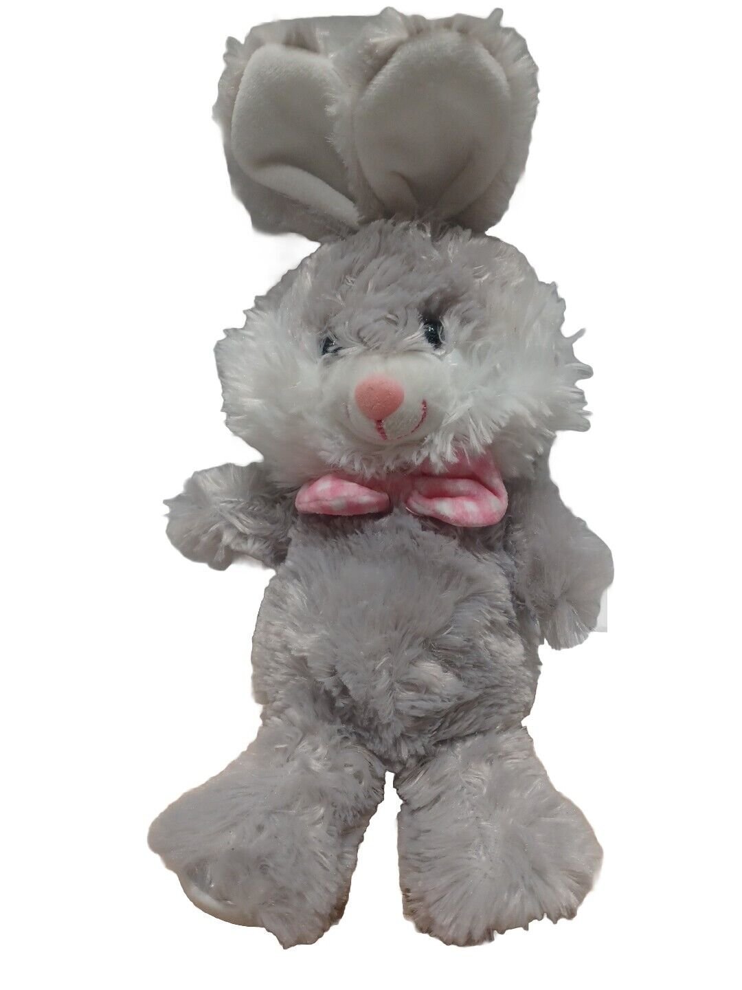 Soft Furry Hugfun Grey Bunny 12" Stuffed Animal Plush Rabbit Ears Bowtie