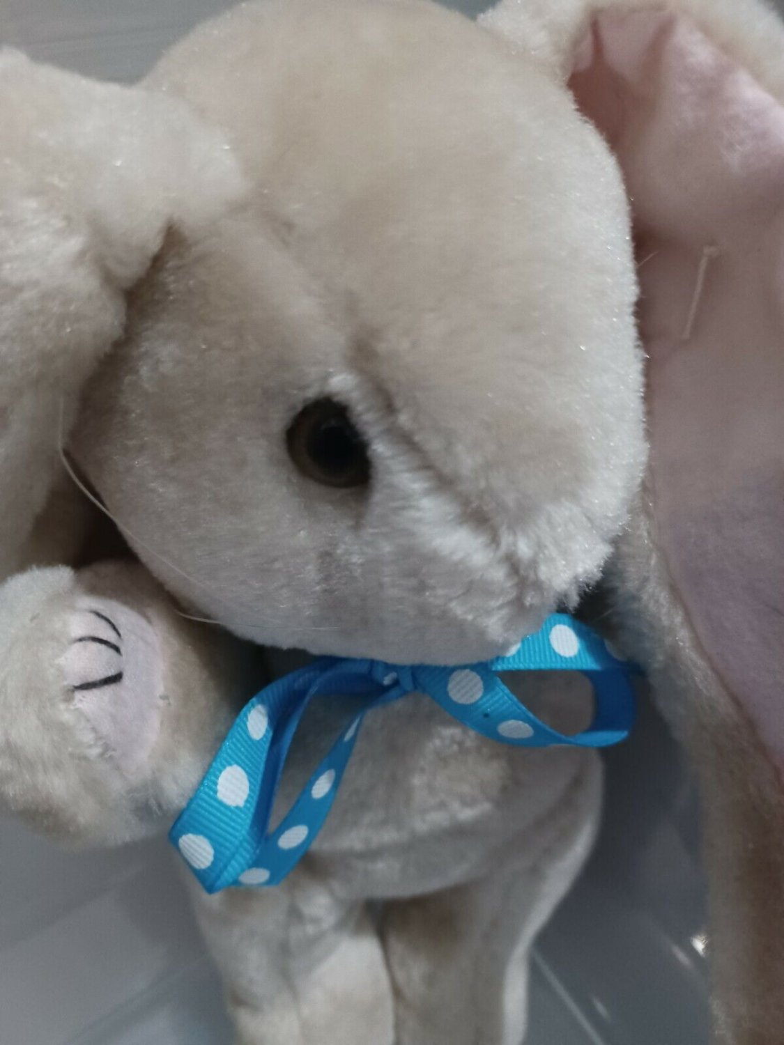 Vintage EASTER Bunny Rabbit 8" RIBBONS Jointed Plush Stuffed Long Ears