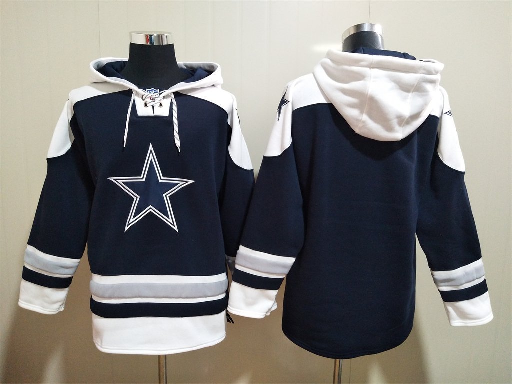 Dallas Cowboys Blank Navy Blue Lace-Up Pullover Hoodie