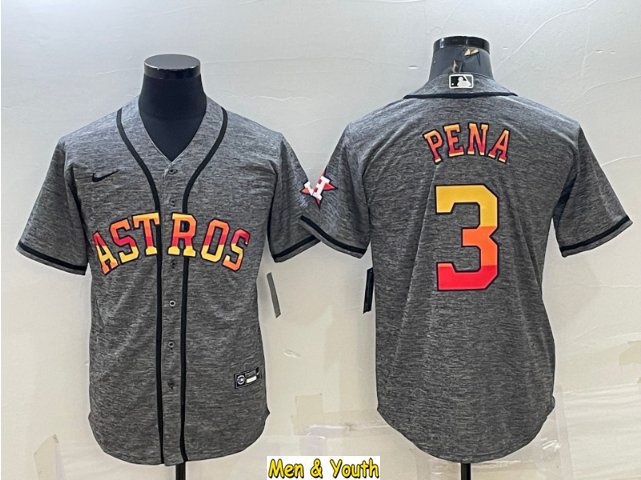 Baseball Team Uniform #3 Jeremy Pena s Gray Rainbow CoolBase League Shi