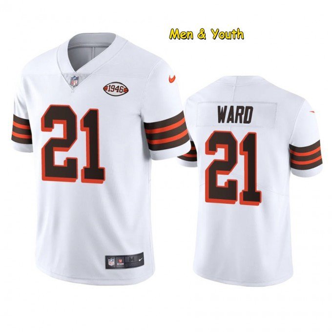 & Football Team Uniform #21 Denzel Ward s Player Game White 1946 Patch Sh