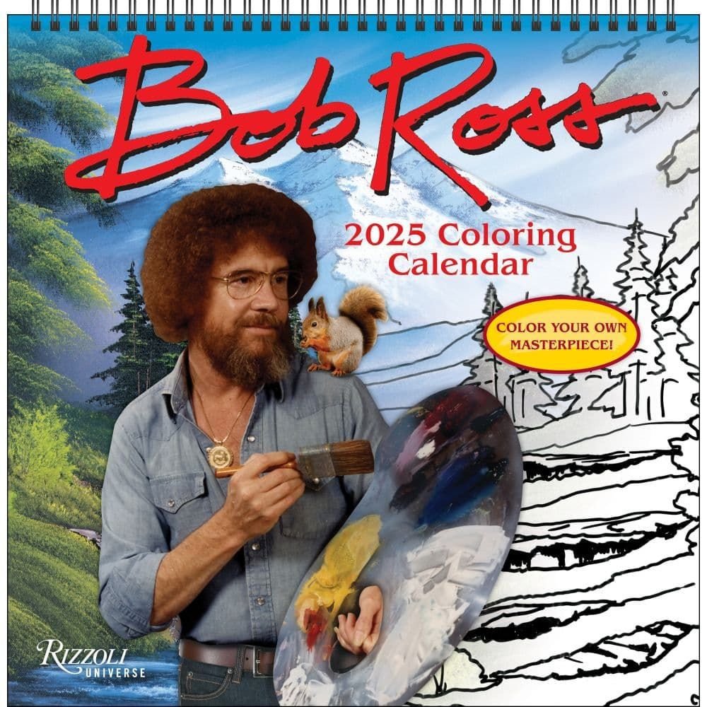 Bob Ross Coloring 2025 Wall Calendar