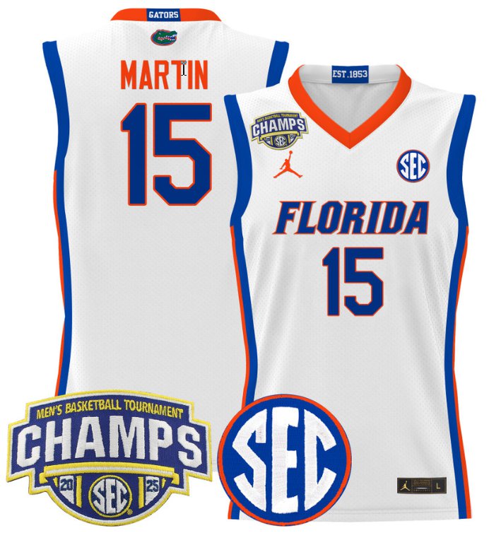 Alijah Martin Jersey #15 Florida Gators 2025 SEC Champions Stitched White