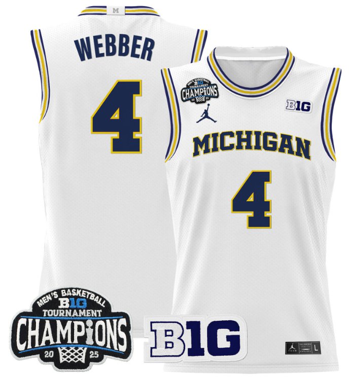 Chris Webber Jersey #4 Michigan Wolverines 2025 Big Ten Champions White