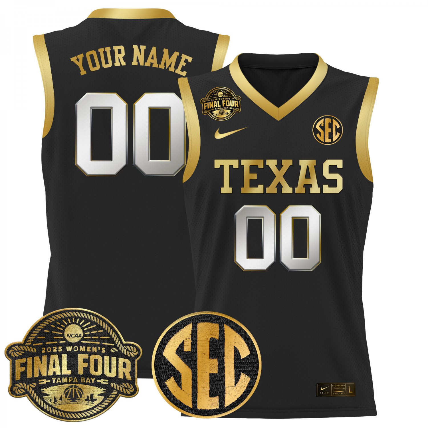 Custom Texas Longhorns Jersey 2025 Sec Final Four Patch Stitched Black Gold