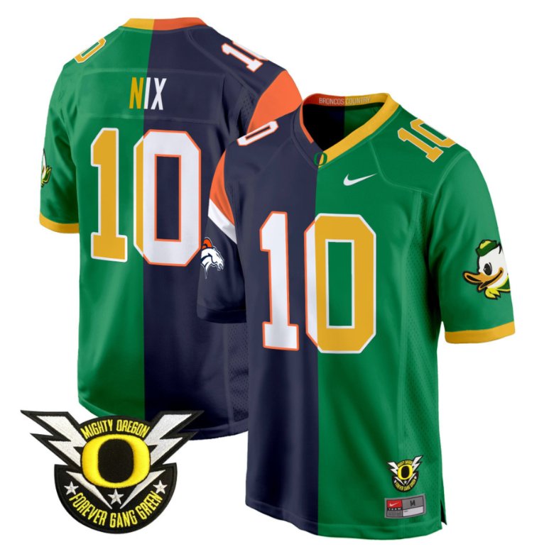 Bo Nix Jersey #10 Oregon Ducks Split Game College Football All Stitched