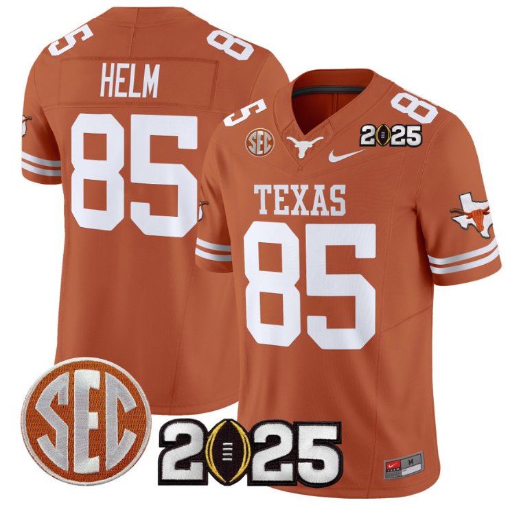 Gunnar Helm Jersey #85 Texas Longhorns 2025 CFP Final Patch Texas Orange