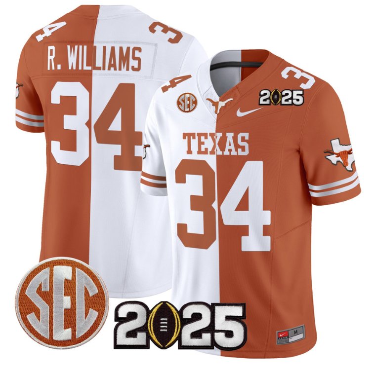 Ricky Williams Jersey #34 Texas Longhorns 2025 CFP Final Patch Split
