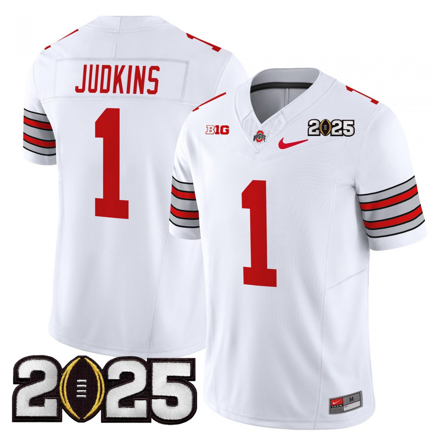 Quinshon Judkins Jersey #1 Ohio State Heritage Stripe 2025 CFP Final White