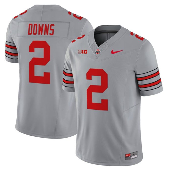 Caleb Downs Jersey #2 Ohio State Heritage Stripe 2025-26 Stitched Gray
