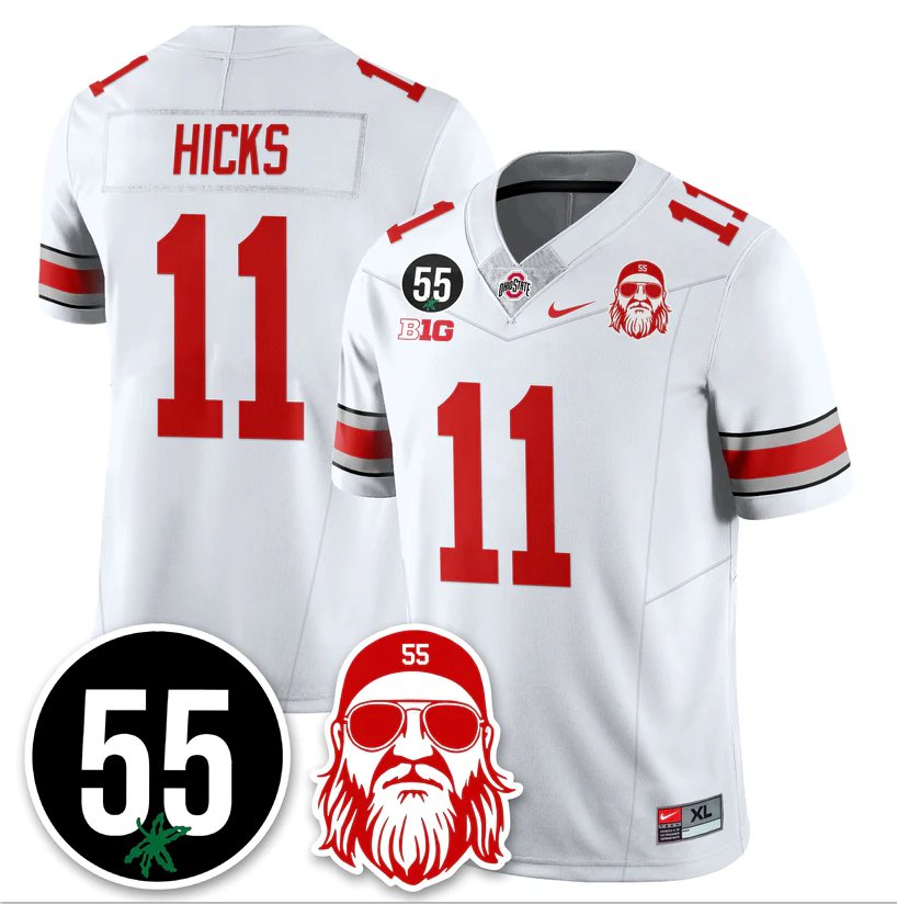 C.J. Hicks Jersey #11 Ohio State Buckeyes Nick Mangold Patch Stitched White
