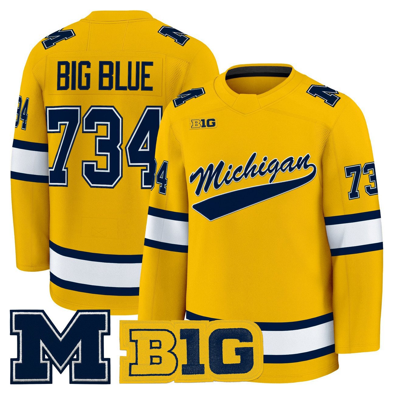 Big Blue Jersey #734 Michigan Wolverines 2025-26 Premium Stitched Maize