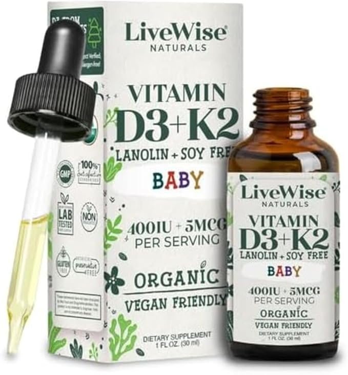 LiveWise Naturals Baby Vitamin D3-K2 Liquid Supplement, Vitamin Drops for Infants and Toddlers