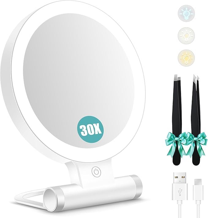 B Beauty Planet Magnifying Mirror with Light 30X, Double-Sided 1X/ 30X ...