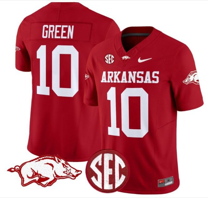 Arkansas Razorbacks Taylen Green #10 2025 Men's Football Jersey