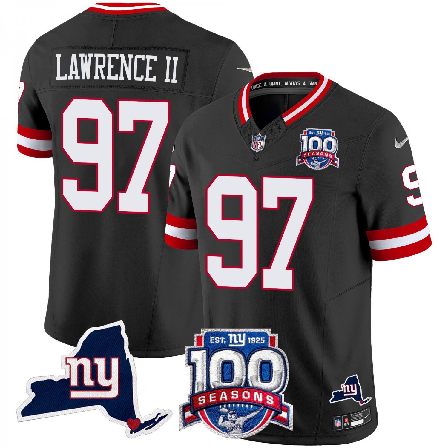 Men’s Dexter Lawrence II New York Giants 100th Season & State Patch ...