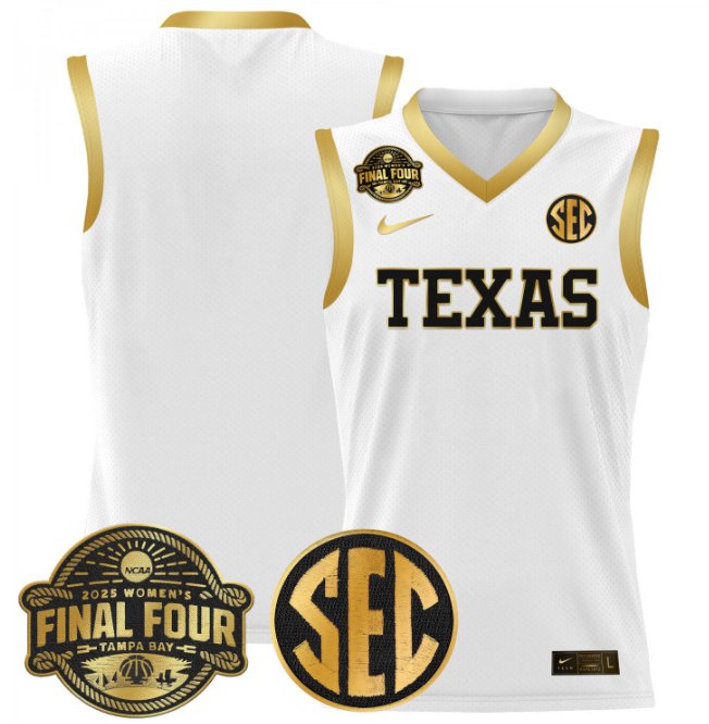 Team Jersey Texas Longhorns 2025 Sec Final Four Patch Stitched White Gold