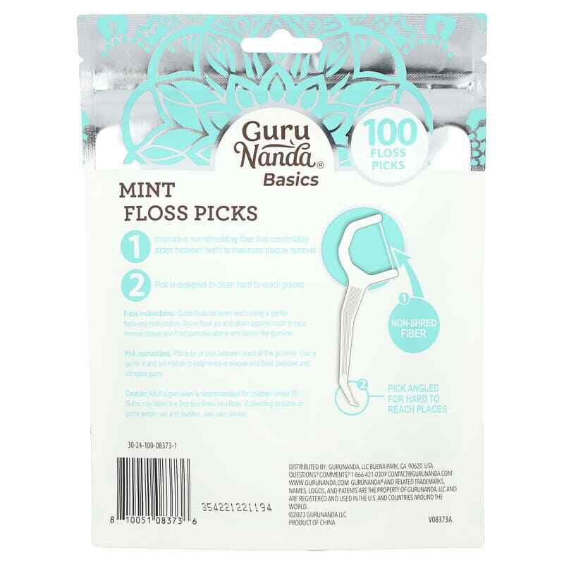 Guru Nanda Basics Fresh Floss Picks Mint Flavored Floss 100 Floss Picks