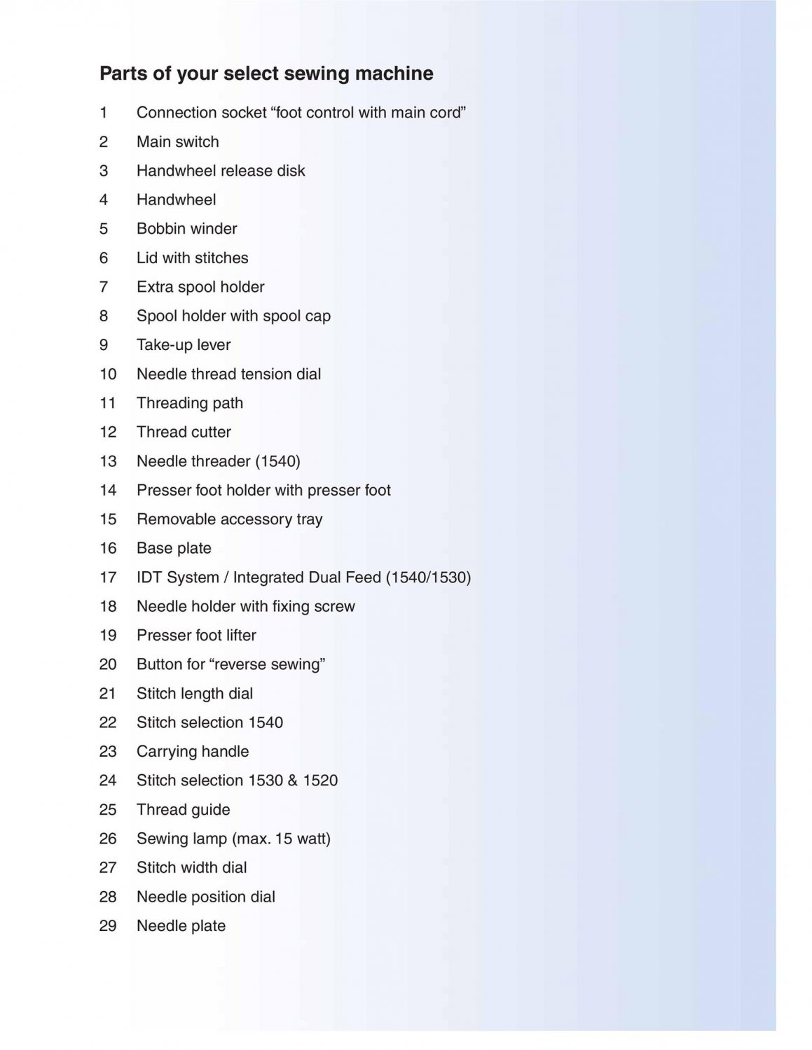 Pfaff Select 1520-1530-1540 Sewing Machine Instruction Manual - User Manual - Complete User Guide
