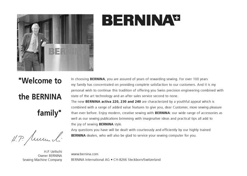 BERNINA activa 220 Sewing Machine Instruction Manual - User Manual ...