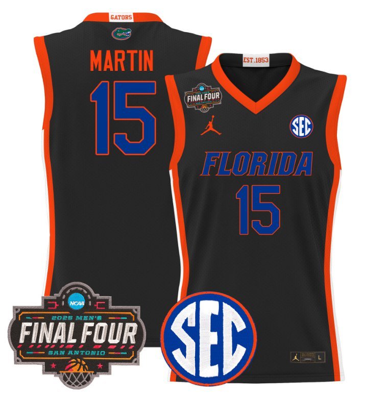 Alijah Martin #15 Florida Gators Black 2025 Final Four Patch Stitched ...