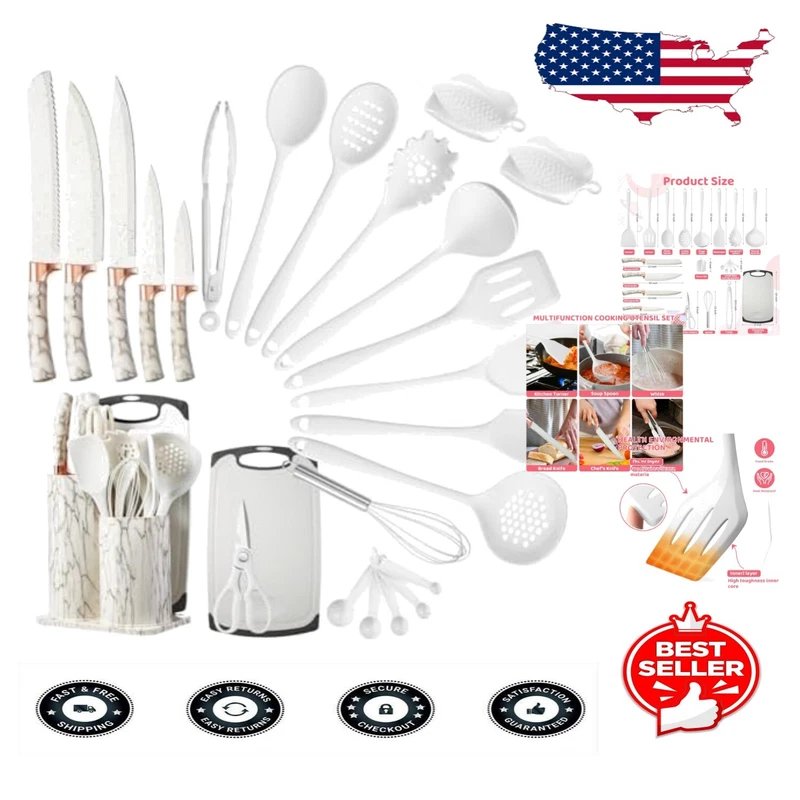 All-in-One 25 PCS Kitchen Utensils Set with Knife Block and Holder ...