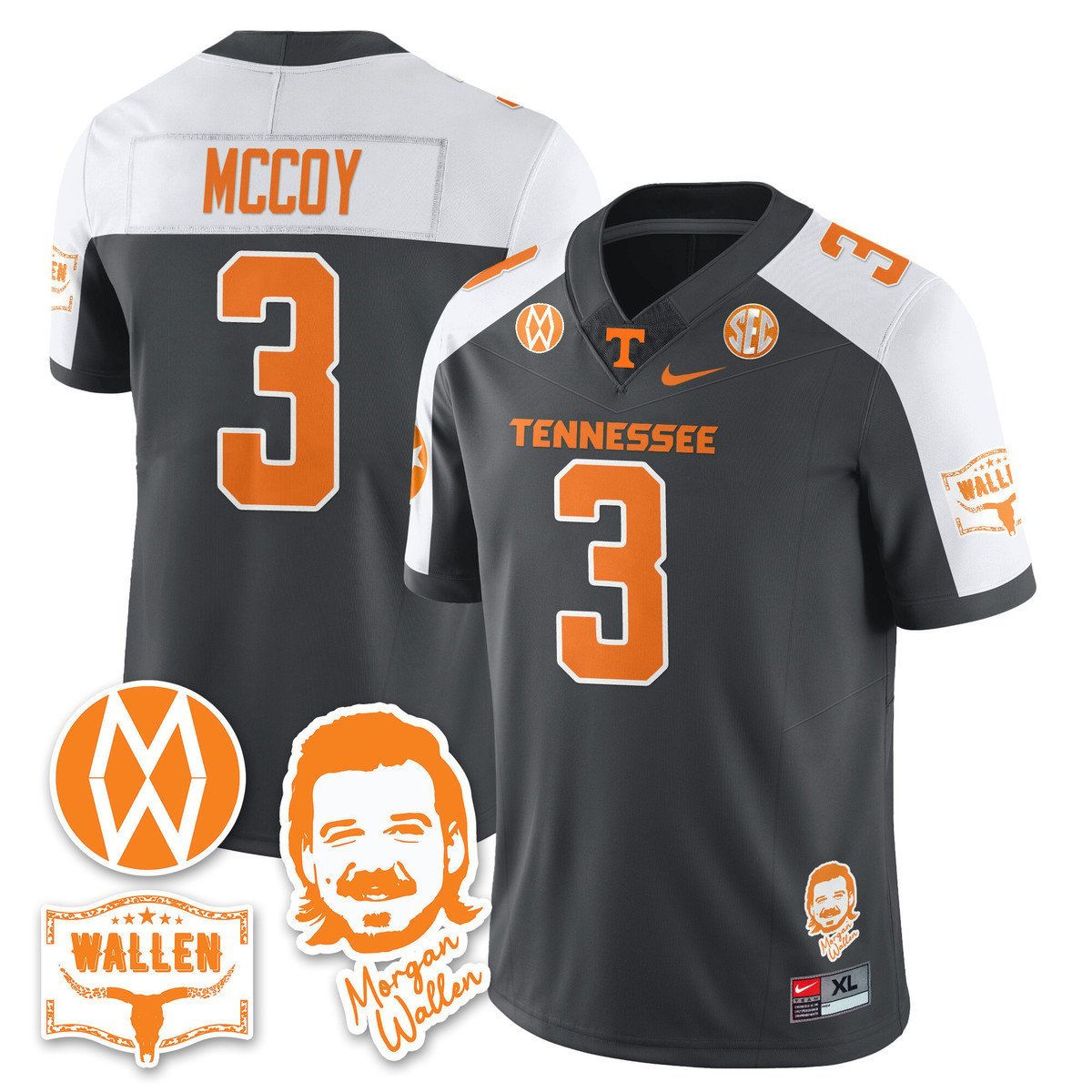 Jermod McCoy Jersey #3 Tennessee Vols Morgan Wallen 2025 Stitched Gray ...