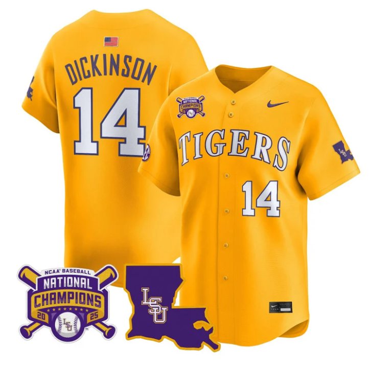 Daniel Dickinson Jersey #14 LSU Tigers 2025 World Series Champions ...