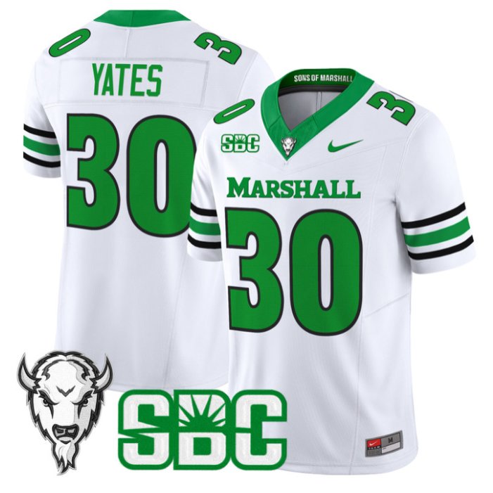 Jaden Yates Jersey #30 Marshall Thundering Herd 2025 Stitched White