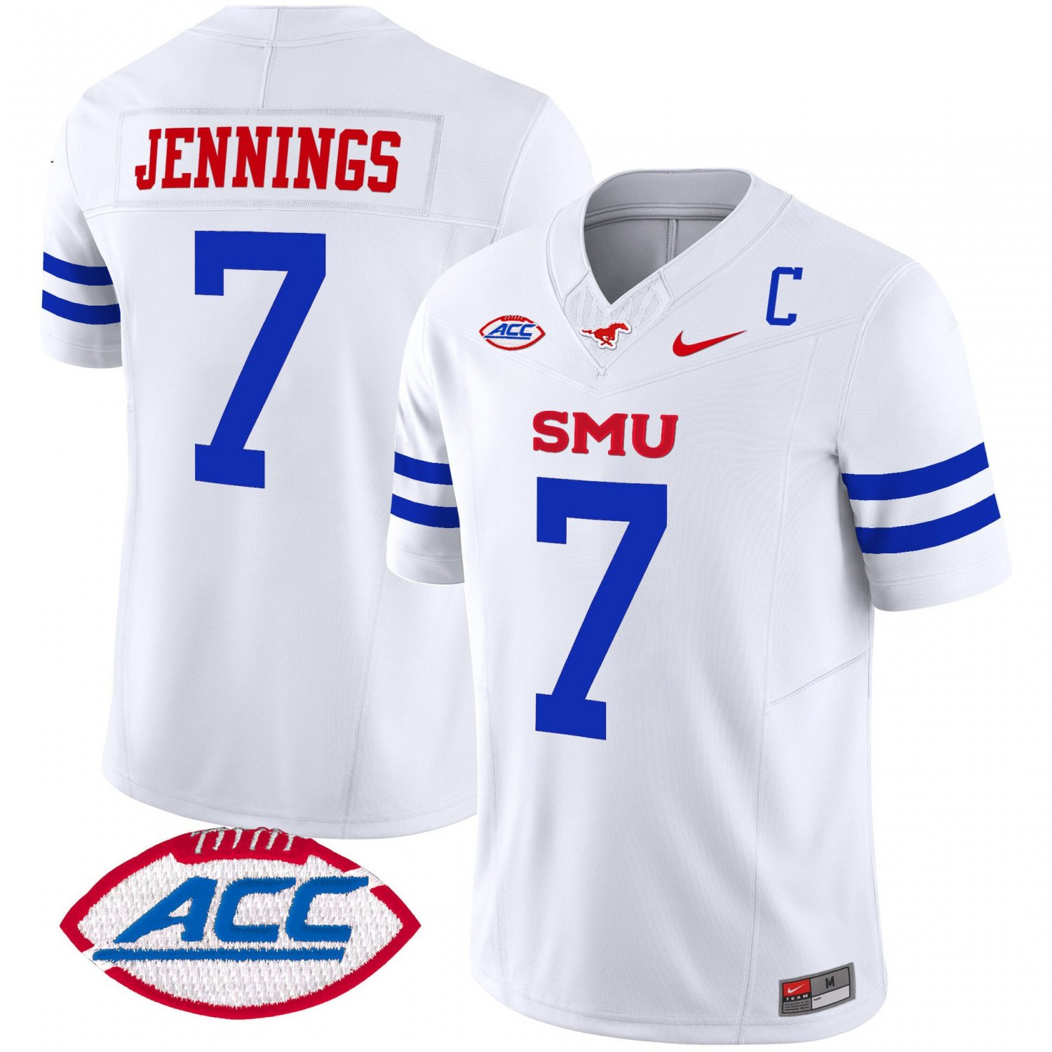 Kevin Jennings Jersey #7 SMU Mustangs 2025 Vapor Limited Stitched Ice White