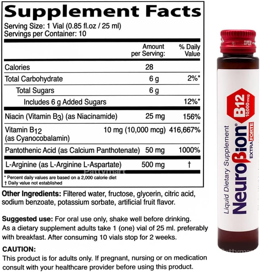 Neurobion Extra Forte B12 10,000 mcg, 10 Vials - Liquid Supplement