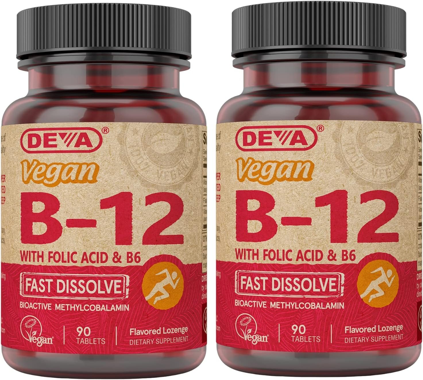 DEVA Vegan B12 1000 mcg with B6 & Folic Acid, Lemon Flavor, 90 Fast ...