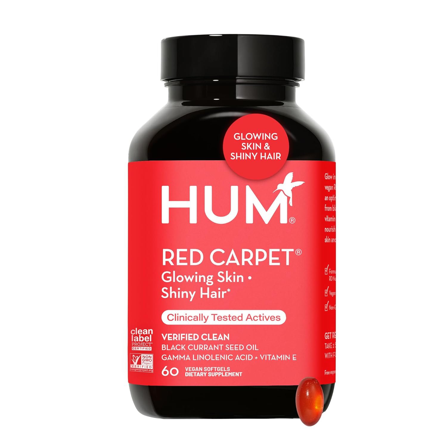HUM Red Carpet Skin & Hair Supplement, Vitamin E & Omegas 3/6 – 60 Softgels