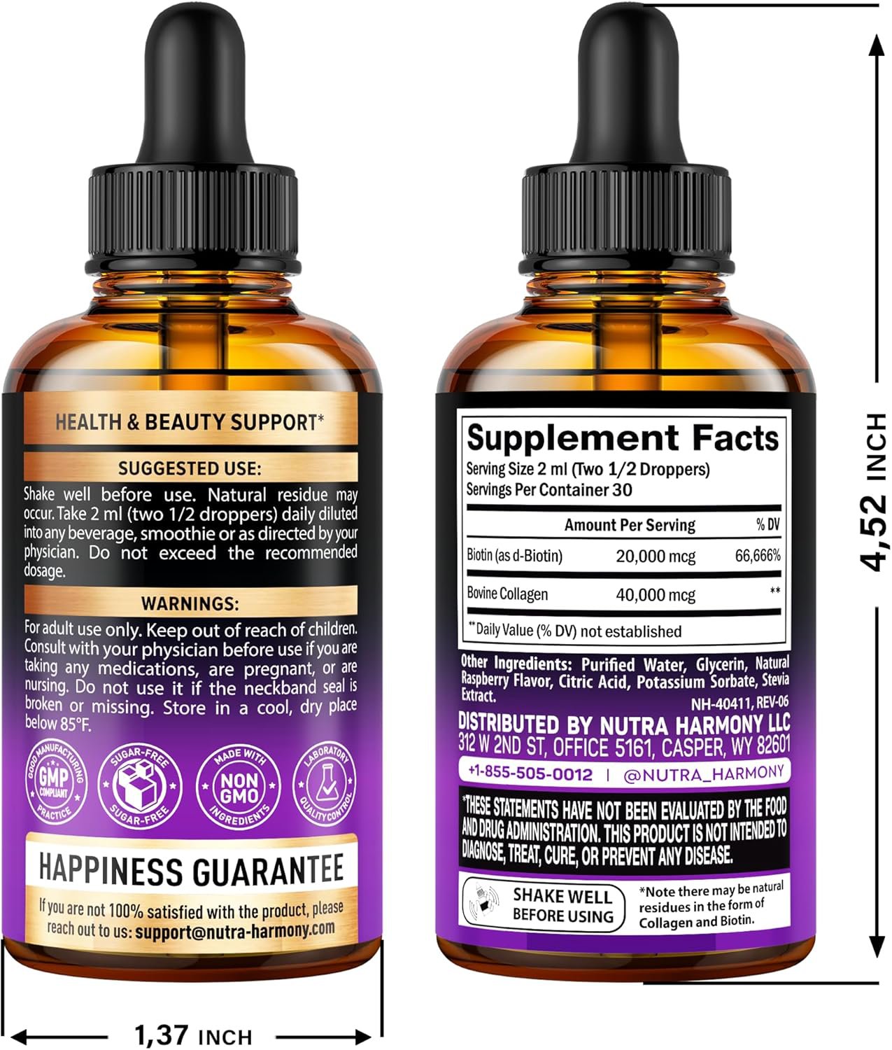 Liquid Biotin & Collagen Drops – 60000 mcg B7 Supplement for Hair, Skin ...