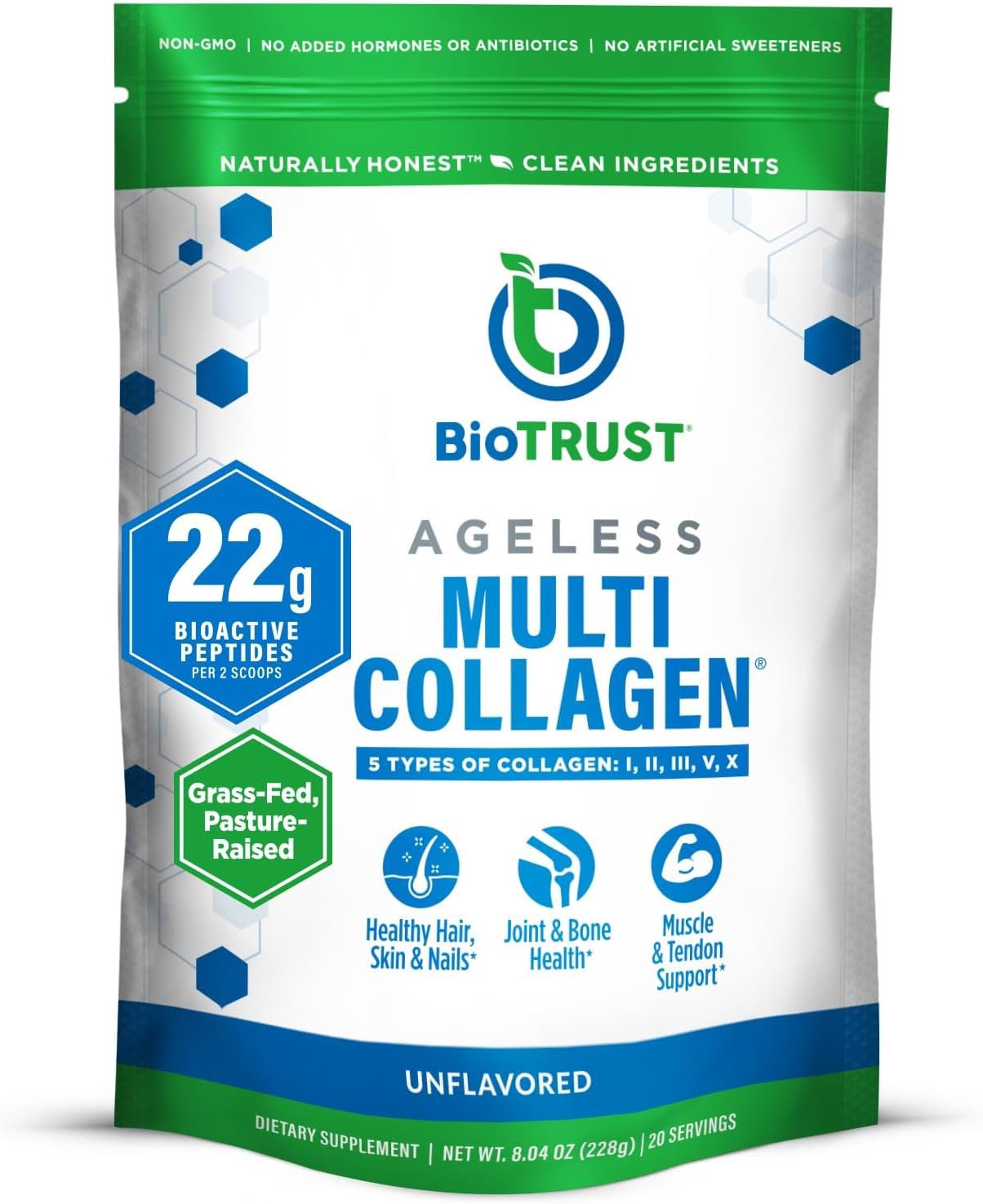 BioTrust Ageless Multi Collagen Peptides Powder, Unflavored, 5 Types (I ...