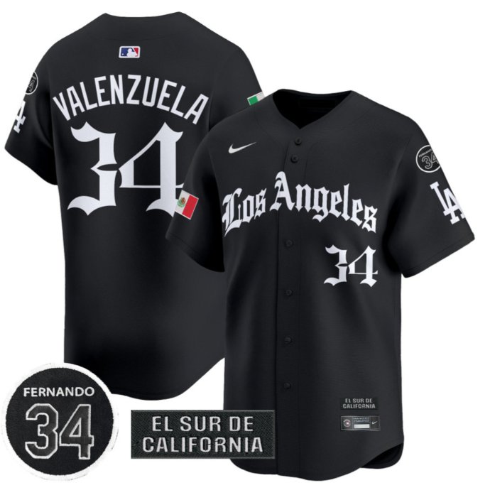 Fernando Valenzuela Jersey #34 Dodgers Mexico 2025 LA Gothic Style ...