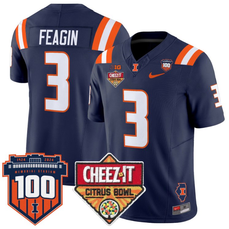Kaden Feagin Jersey #3 Illinois Fighting 2025 Cheez-It Citrus Bowl Navy