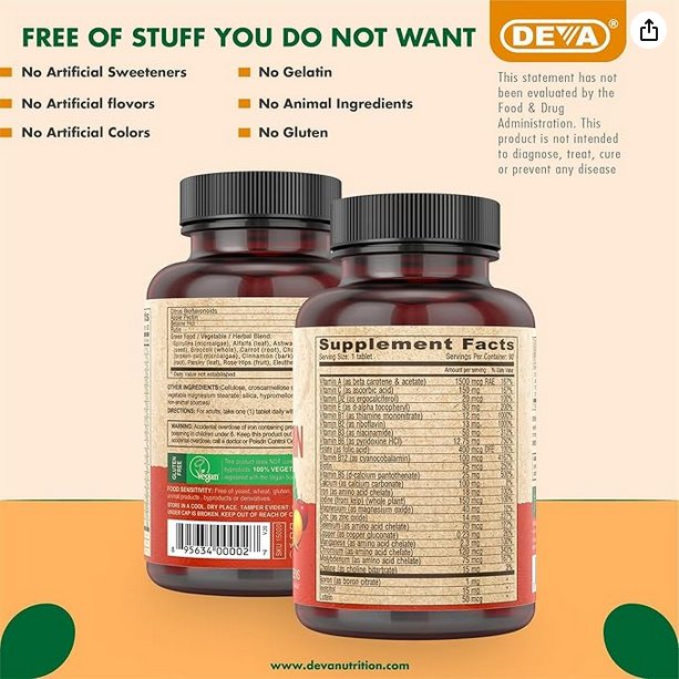 DEVA Vegan Multivitamin and Mineral Supplement - Once-Per-Day Formula ...