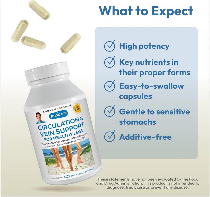 ANDREW LESSMAN Circulation, Vein Support for Healthy Legs 60 Capsules ...