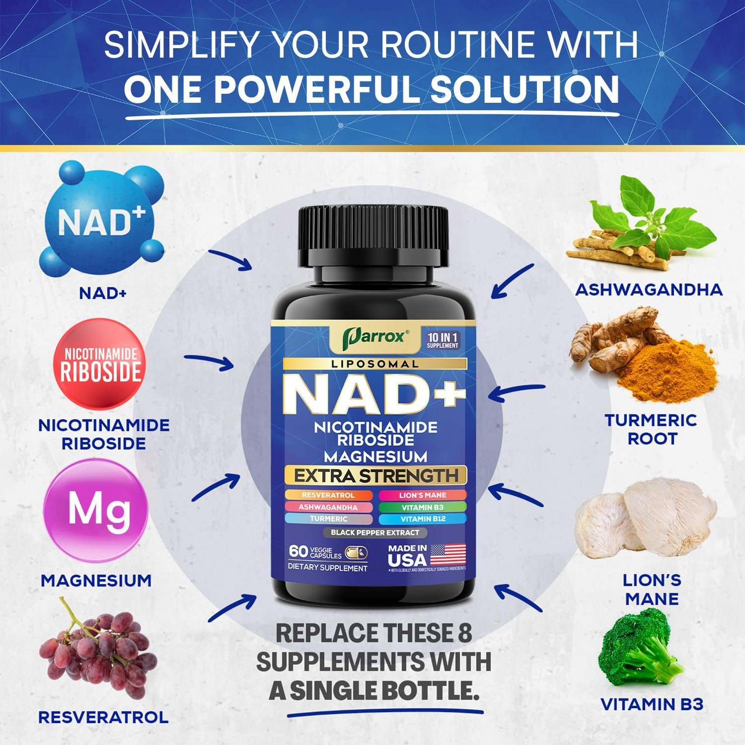 NAD+ Supplement with Liposomal NAD, Nicotinamide Riboside, Magnesium ...