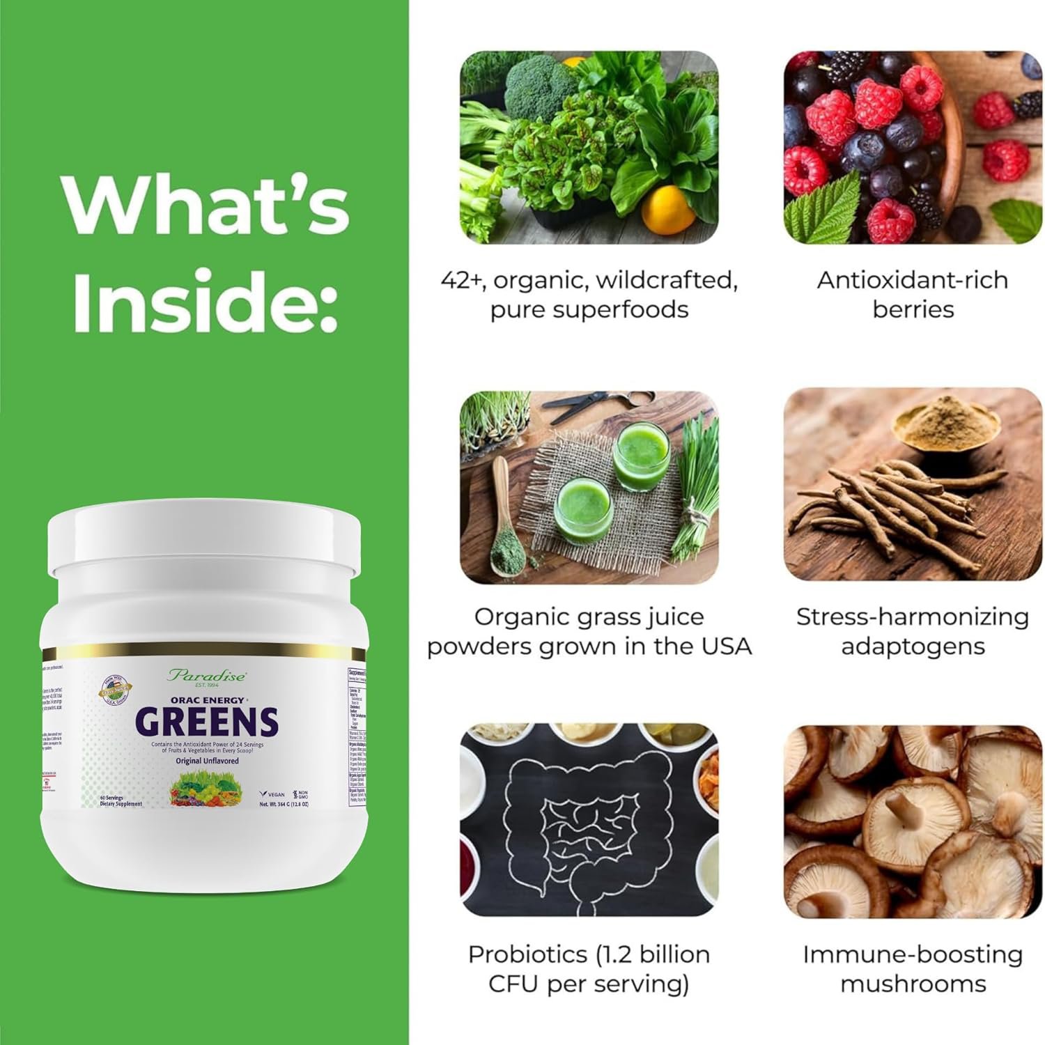 Paradise, ORAC Energy Greens Powder Extract, Super Antioxidants ...